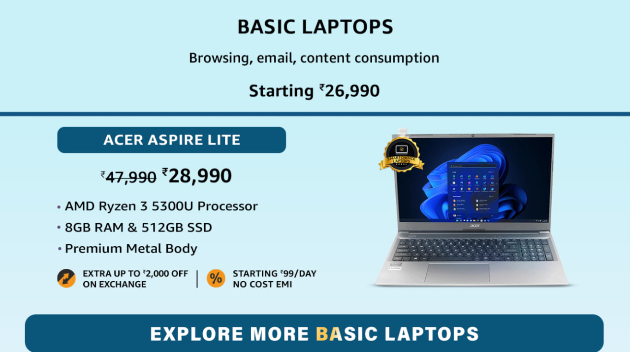 Affordable Basic Laptops: Start at ₹26,990 with Incredible Offers on ...